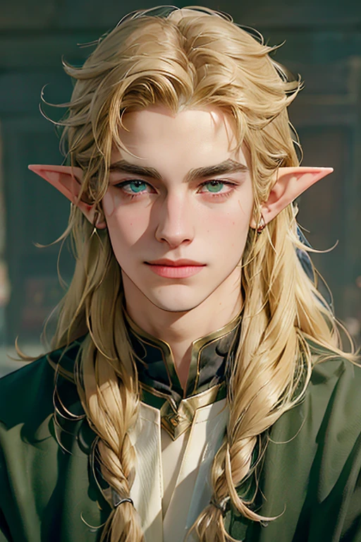 Portrait front facing, of a handsome boy, handsome, an elf, pointed ...