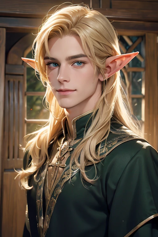Portrait front facing, of a handsome boy, handsome, an elf, pointed ...