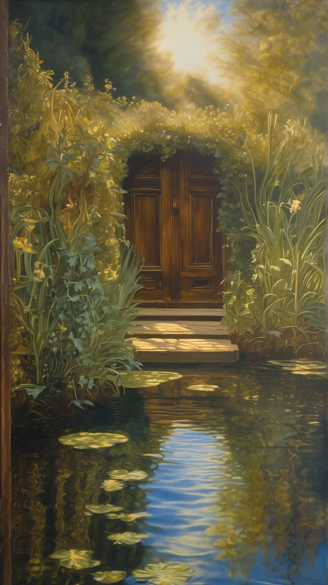 Pre-Raphaelite masterpieces of oil painting, a wooden closed door in underwater - SeaArt AI