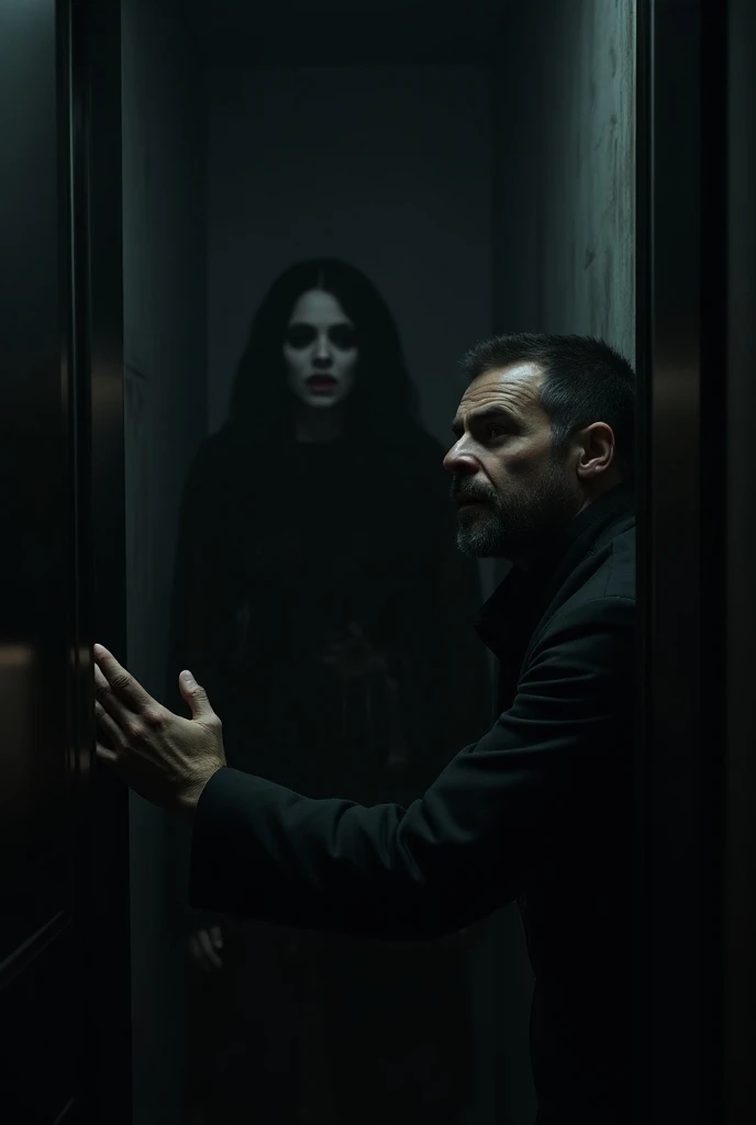 A scared man in the elevator , Frightened and in front of that elevator ...