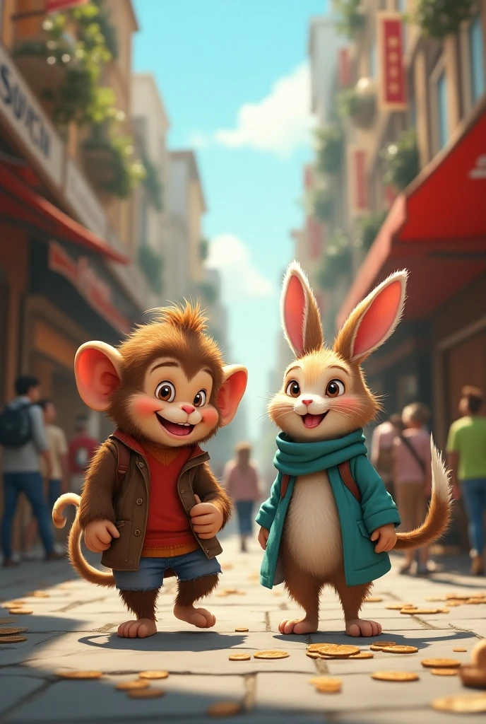 The two animals (monkey and rabbit) went around collecting money and ...