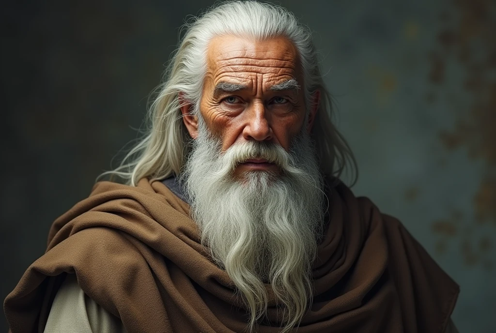 A powerful, wise old man with strong, confident vibes. His face shows ...