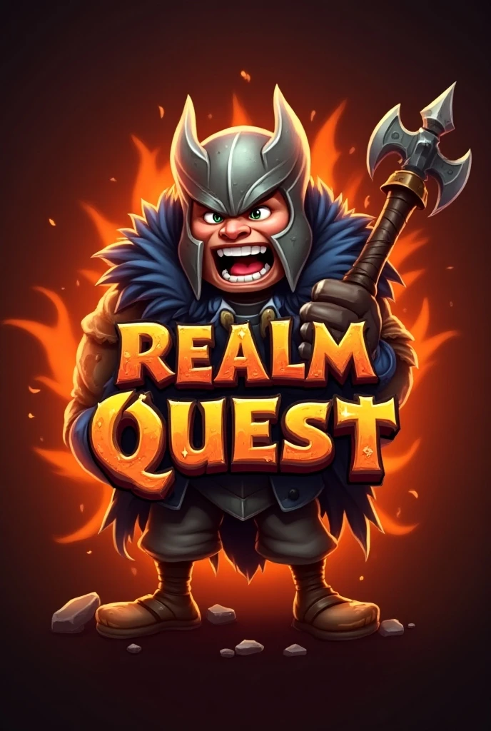 A high-quality mobile game icon for 'Realm Quest,' with an action theme ...