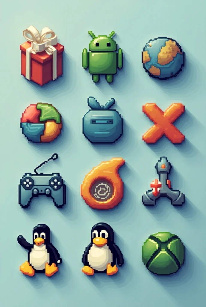 Create an image with small 16x16 pixel 2D icons on each operating ...