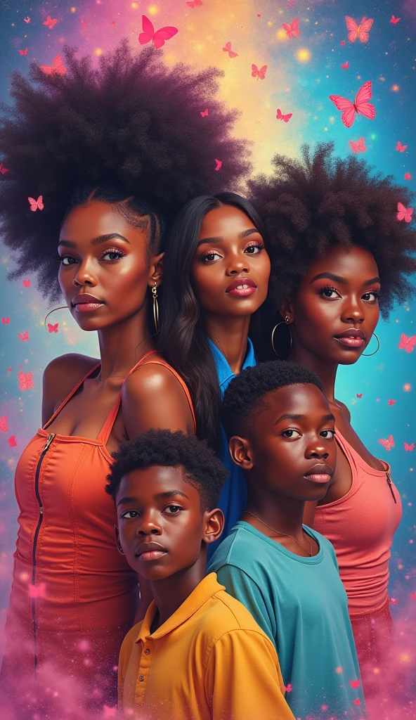 Detailed pop art portrait, 4 different people, dreamy, different races ...