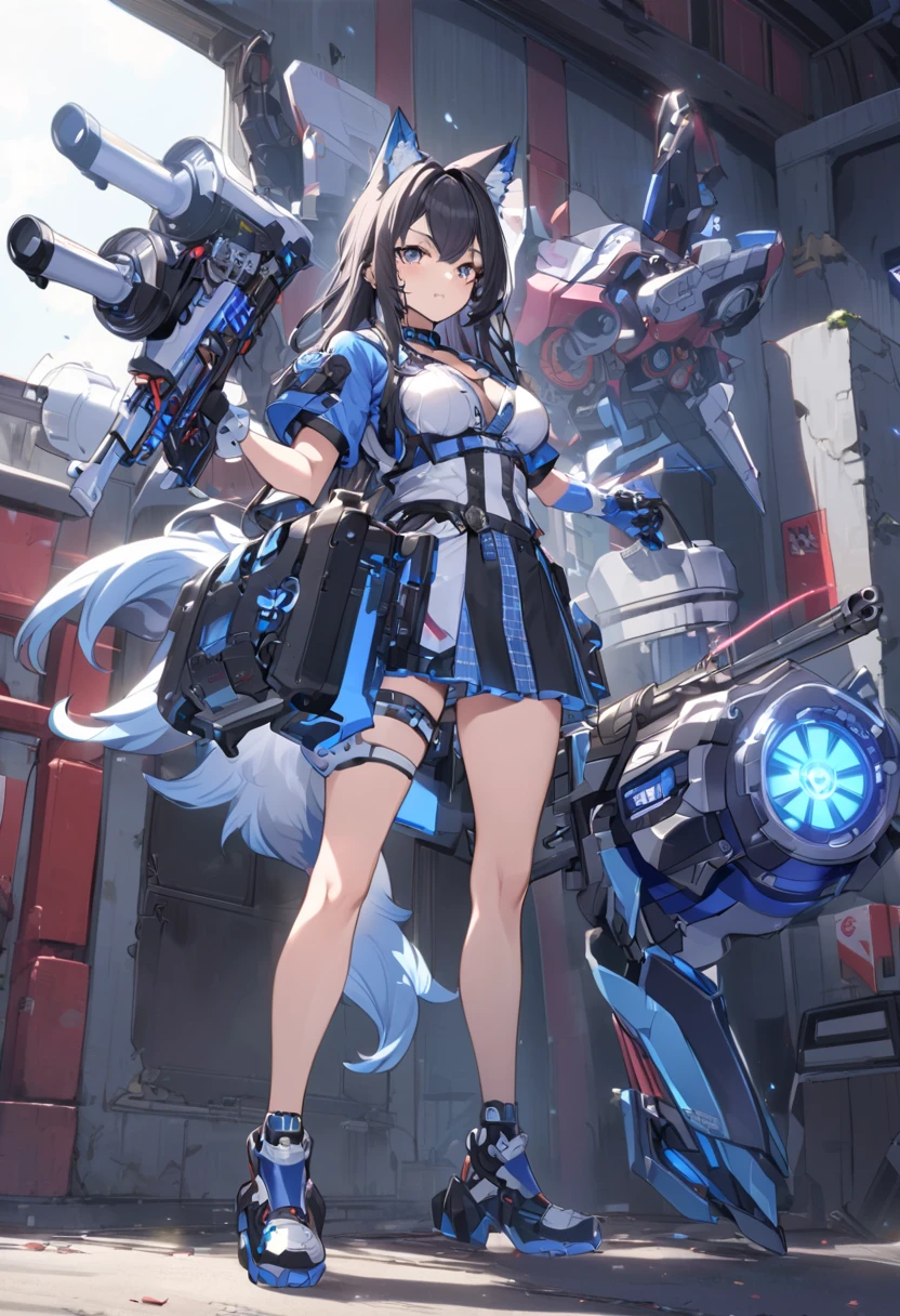 Battery and Raijin Girl, 1 girl, Battery electric guitar, Raijin horn ...