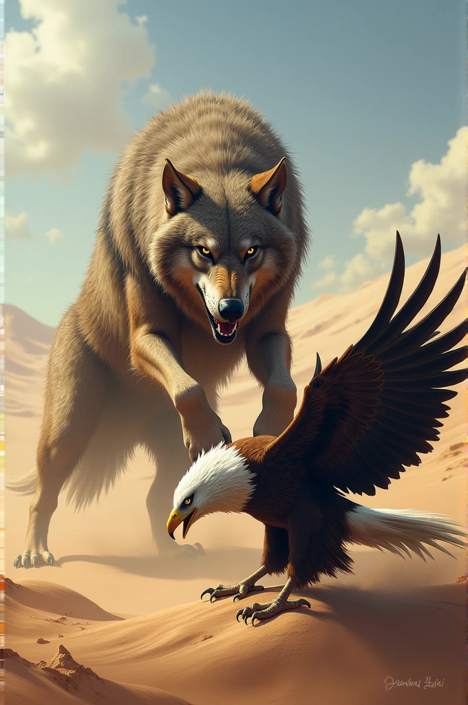 Aggressive wolf Hunted a eagle in a desert and wolf standing on eagle ...