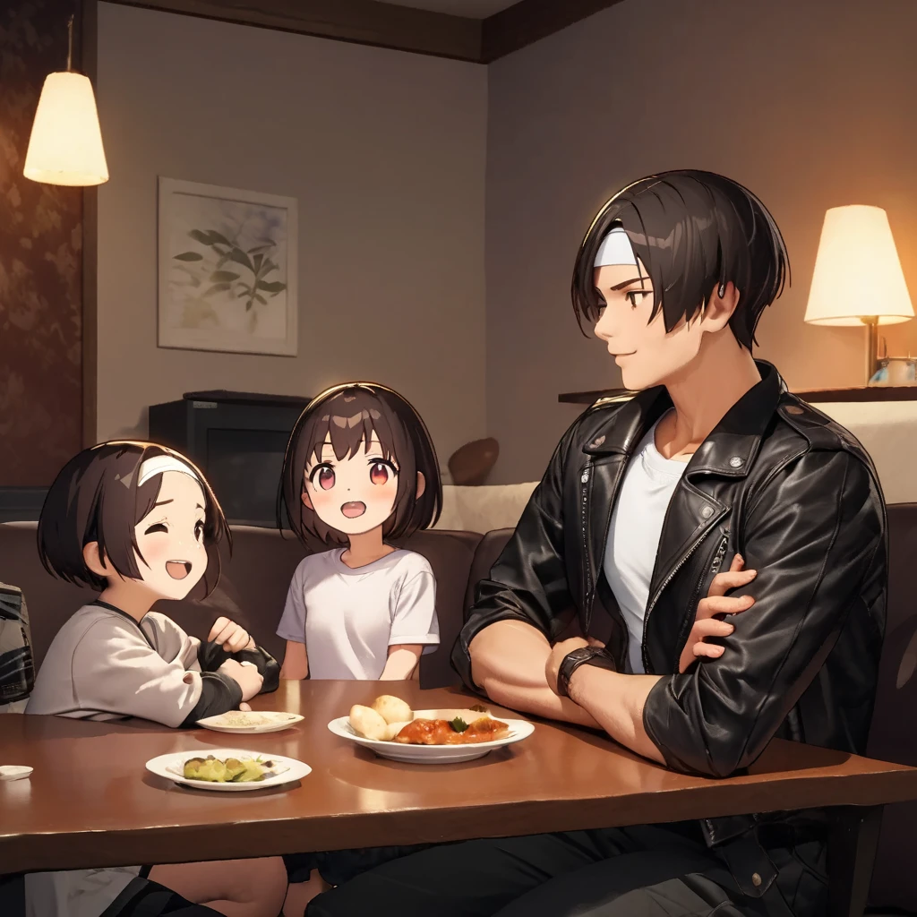 anime character sitting at a table with a plate of meals, family dinner ...