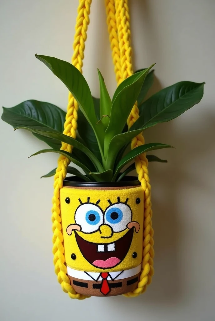 A macrame pot holder with a SpongeBob pot - SeaArt AI