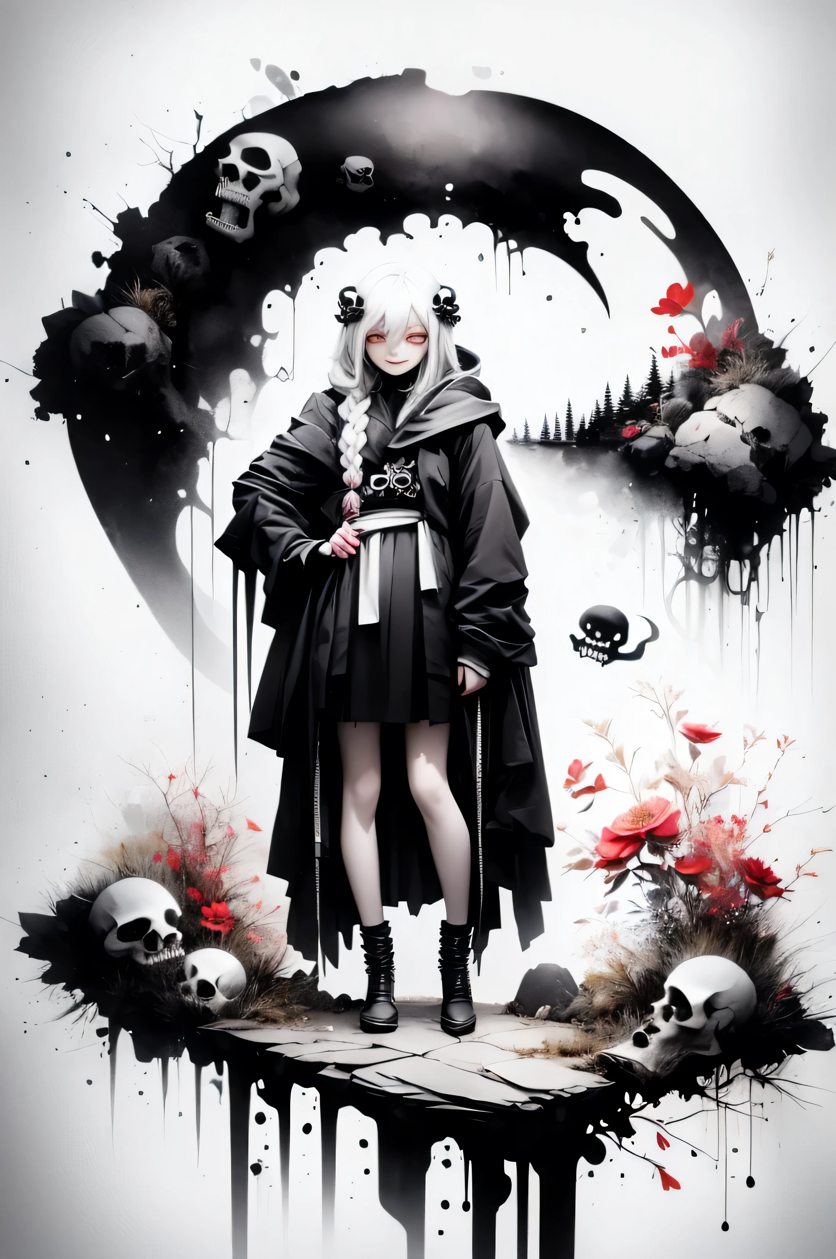 Solo,1female\(grim reaper,cute,kawaii,age of 10,hair color white ...