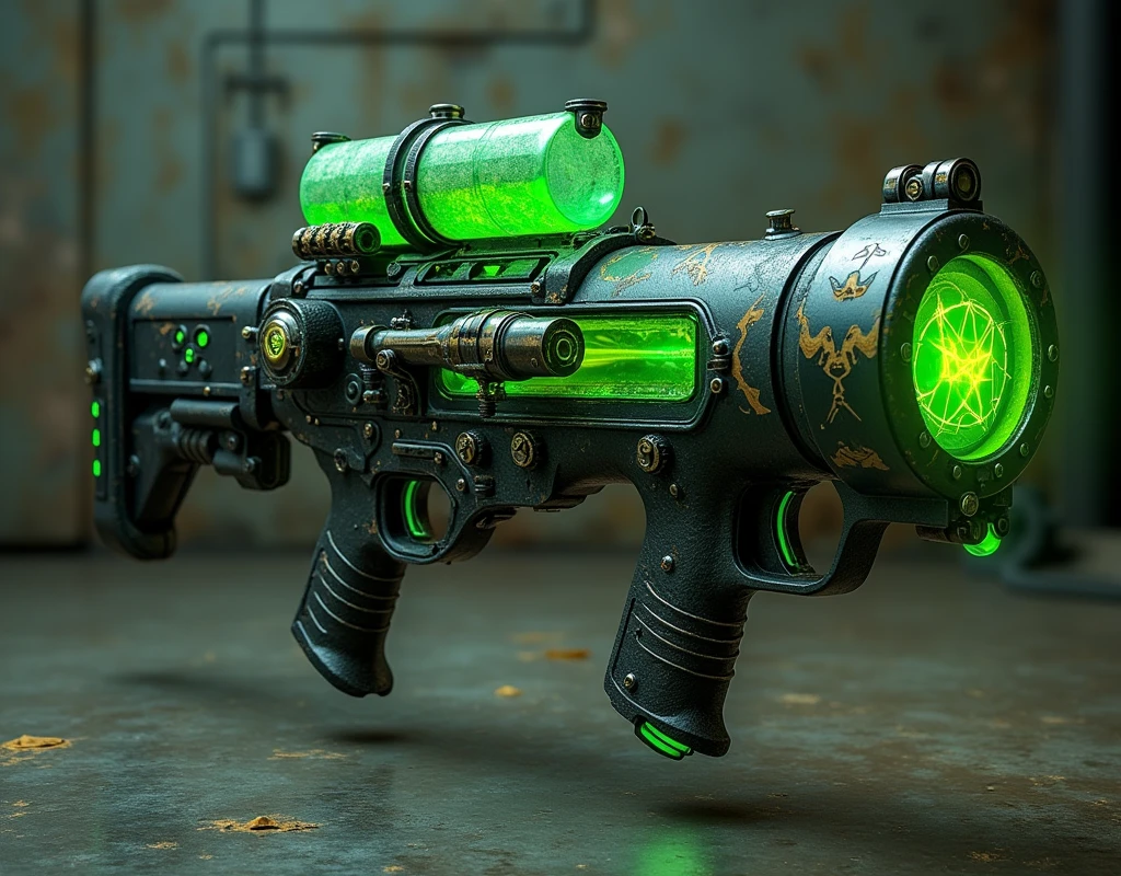 Chemical, submachine gun, experimental firearm, drum magazine - SeaArt AI