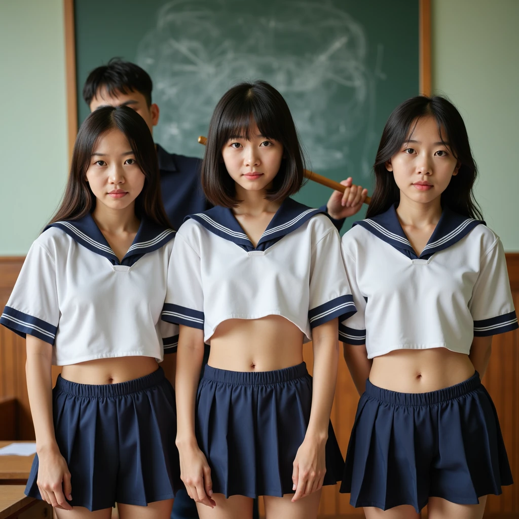 A classroom full of girls wearing crop top student sailor suit - SeaArt AI