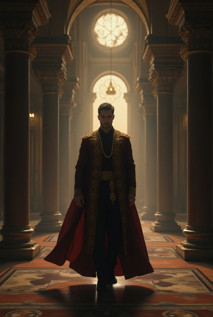 A regal prince named Aryan with strong features, wearing traditional ...