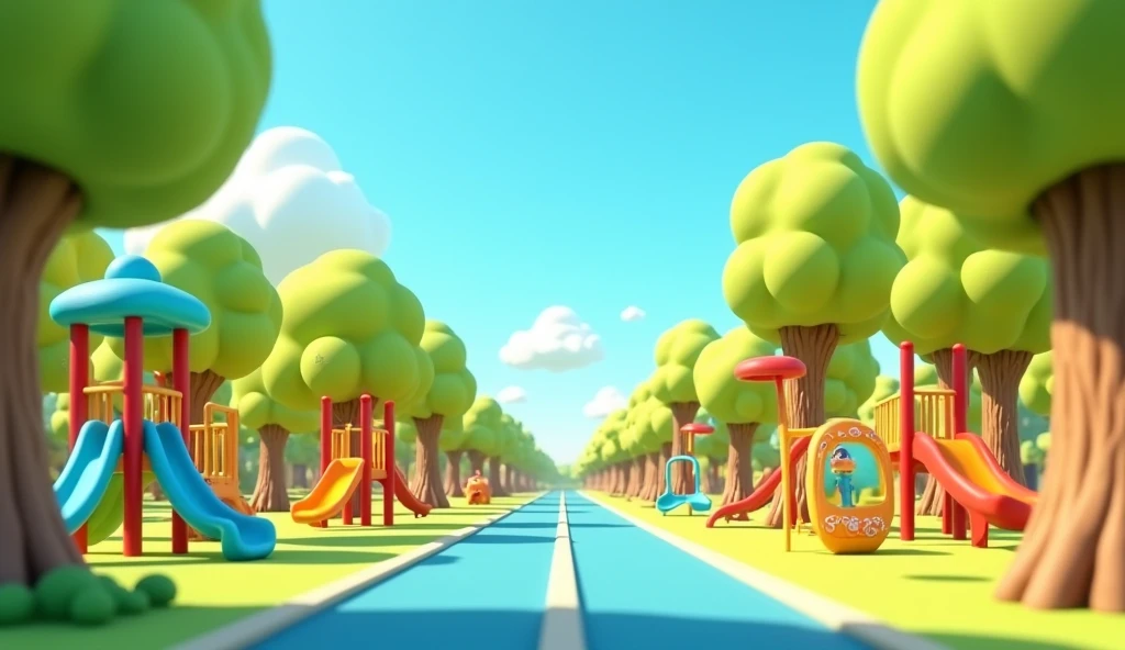 An empty playground park,.the middle is a main road for the playground ...