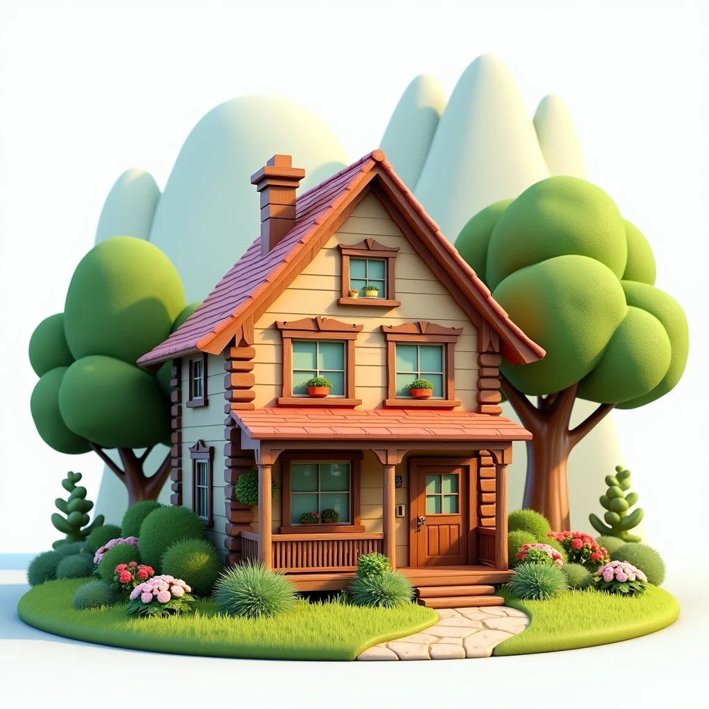 Create a 3D render of a house in a village, transparent background ...