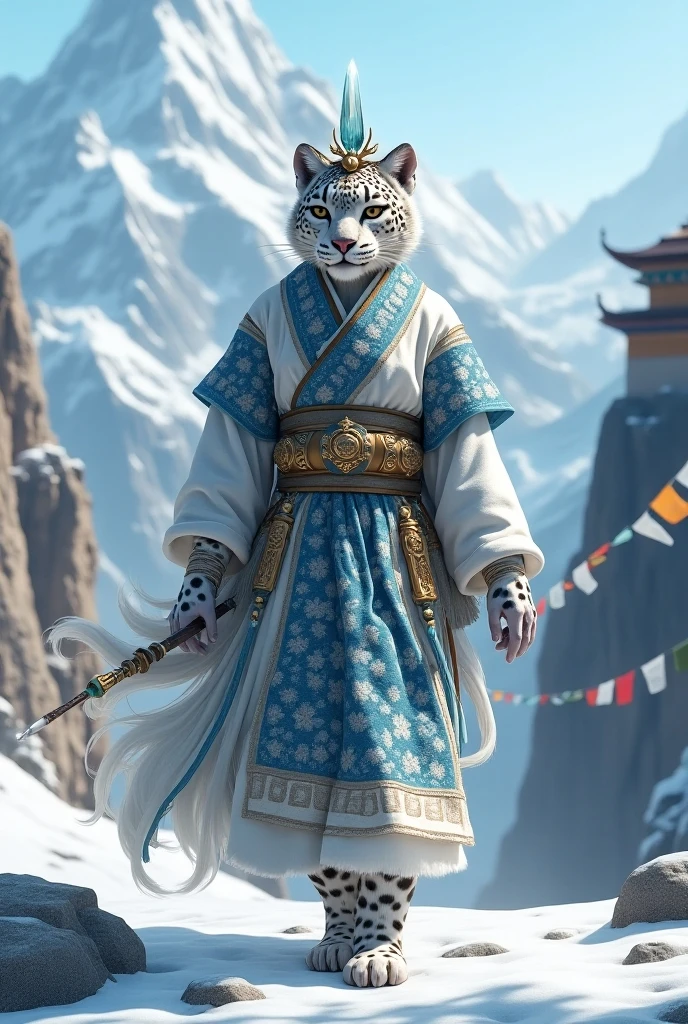 "Portray an anthropomorphic snow leopard queen reigning over the ...