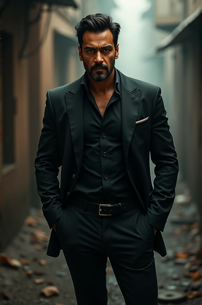 Ajay Devgan In Black Pant Shirt And Jacket Talking - SeaArt AI