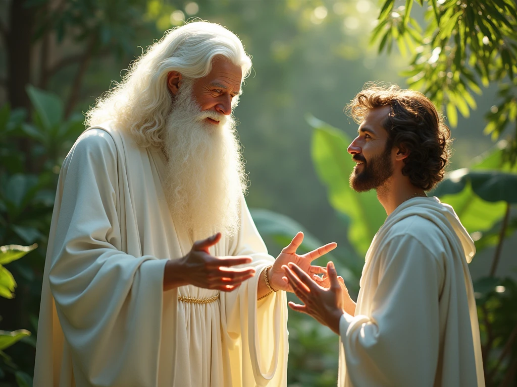 God in white cloth clothes with white beard , white-haired - SeaArt AI