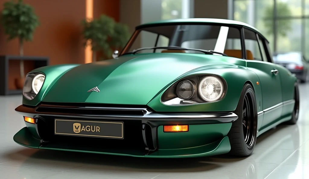 Create back side a 3d render classiac of mattalic tile green Citroën ...