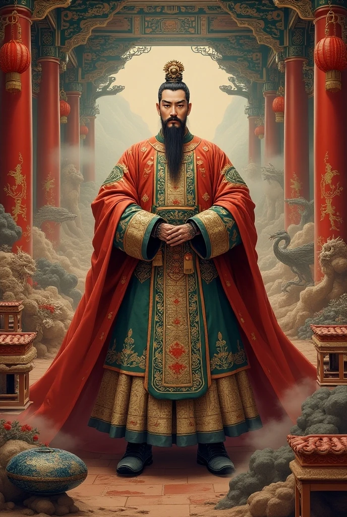 Portrait of Kublai Khan in a magnificent Chinese palace , with ...