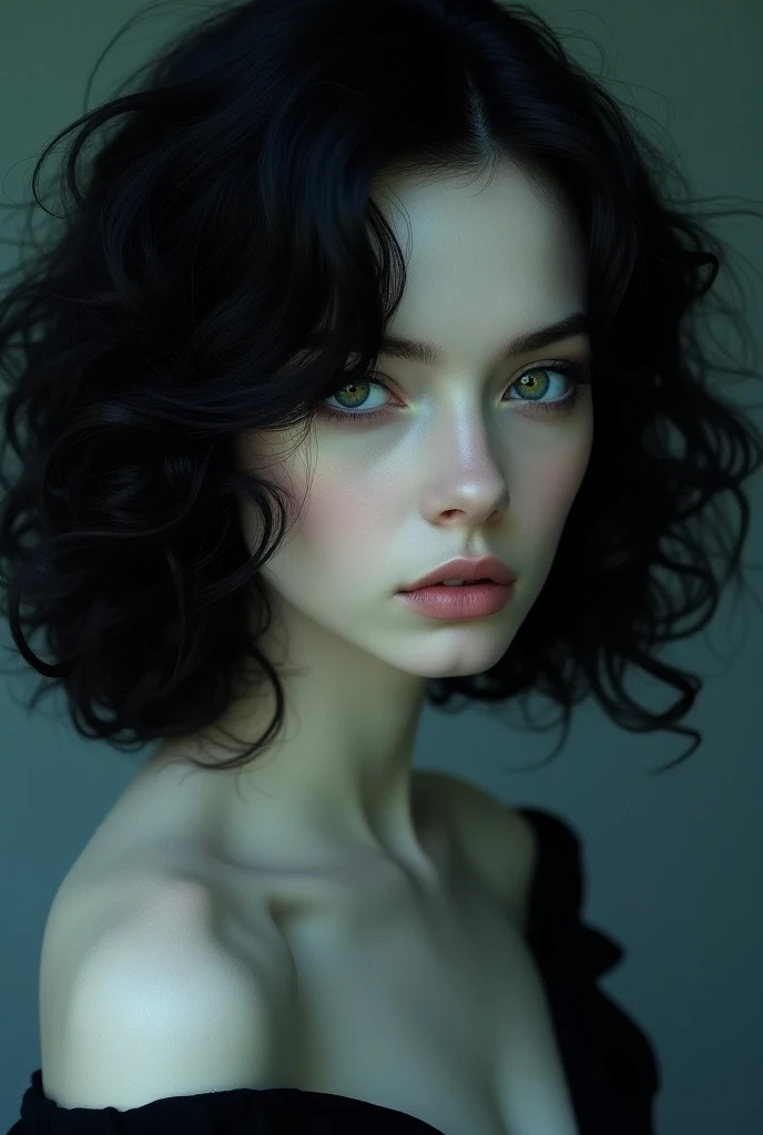 Pale woman with sharp features and without makeup, shoulder length ...