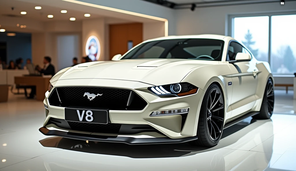 Back view of painted creamy white with shiny clour 2025 Ford Mustang V8 ...