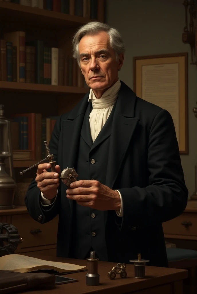 Create me an image of Michael Faraday with his first invention - SeaArt AI