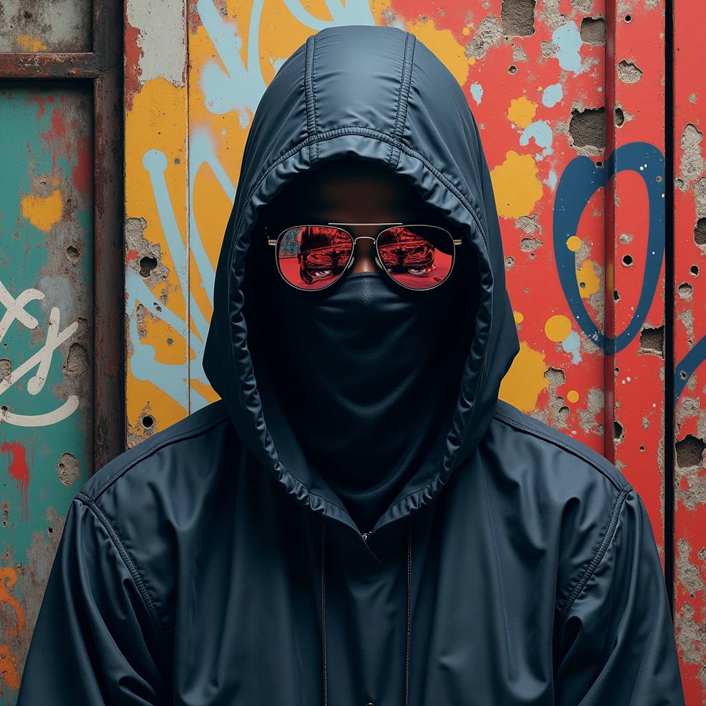 Create an ultra-detailed illustration of a figure wearing a balaclava ...