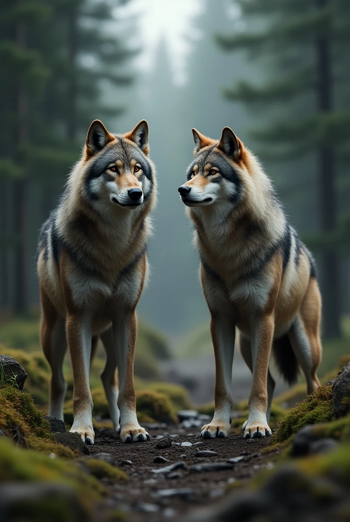 Two wolves in the mating season - SeaArt AI