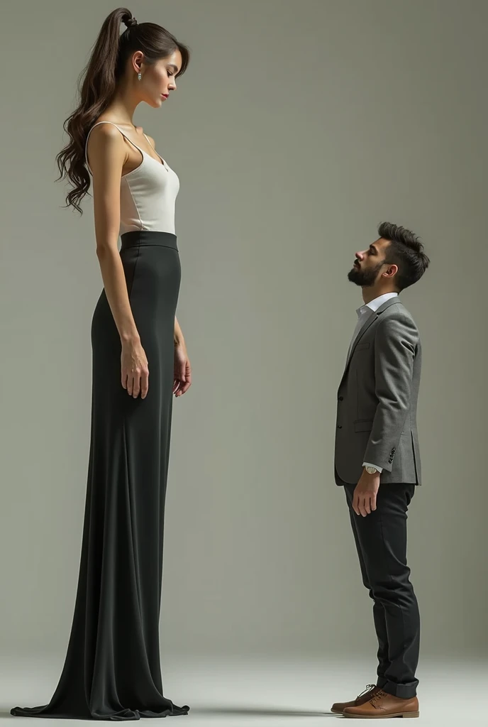 An adult woman over 3 .95m tall measuring the height next to a man with ...