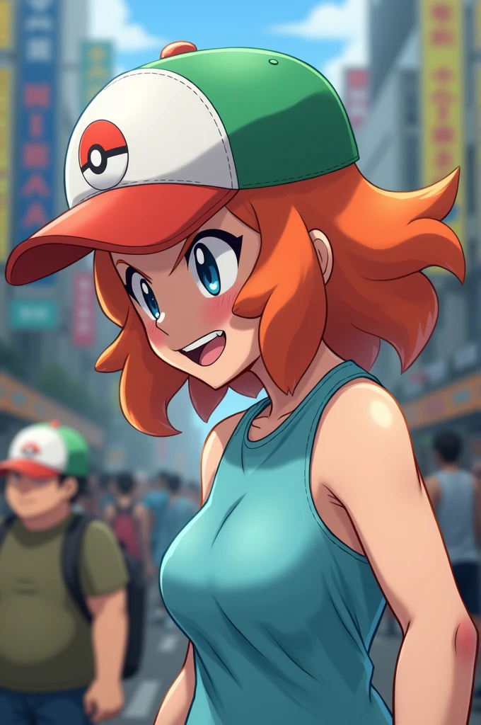 Generate Misty from Pokémon making fun of a fat man with a Pokémon cap ...