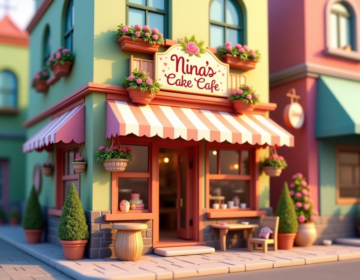 Create 3D art with the saying Nina Cake Cafe - SeaArt AI