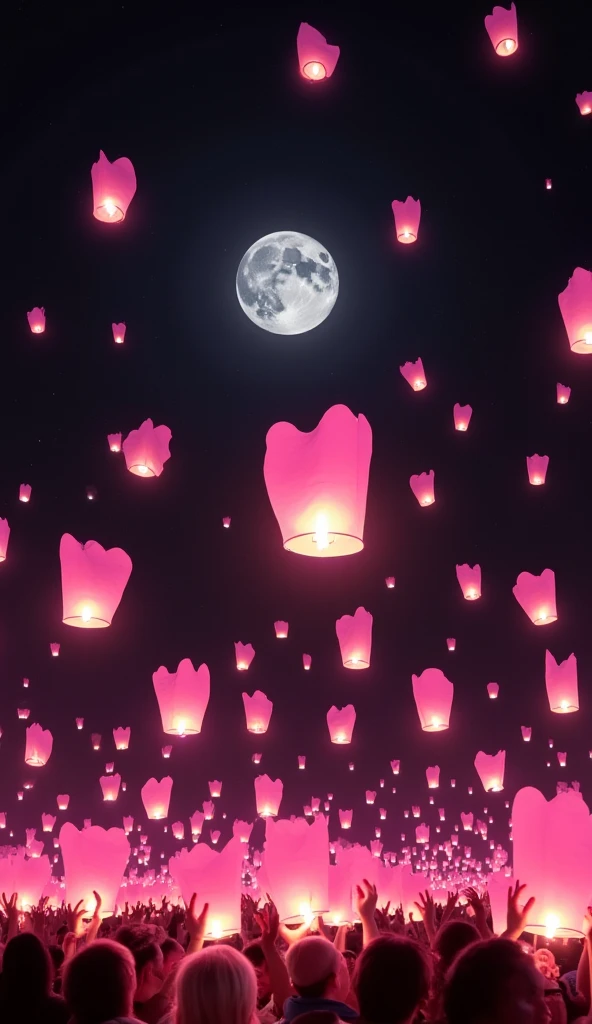 Floating Lantern、 heart-shaped lanterns 、Pink lights 、 many lanterns ...