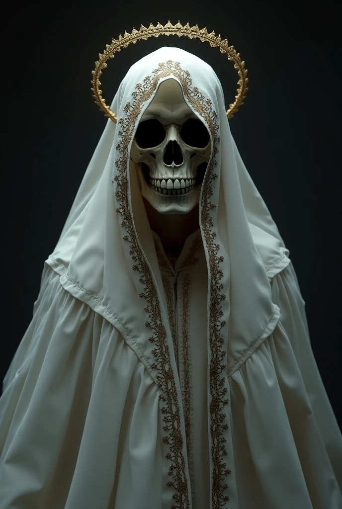 Detailed grim reaper skull wearing beautiful embroidered white veil ...