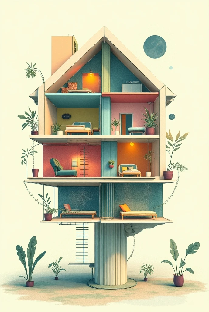 a lively house where the different parts are shown, But that there is ...