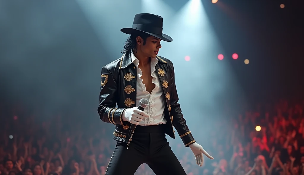 Prompt 1: "Describe an ultra-detailed image of Michael Jackson on stage ...