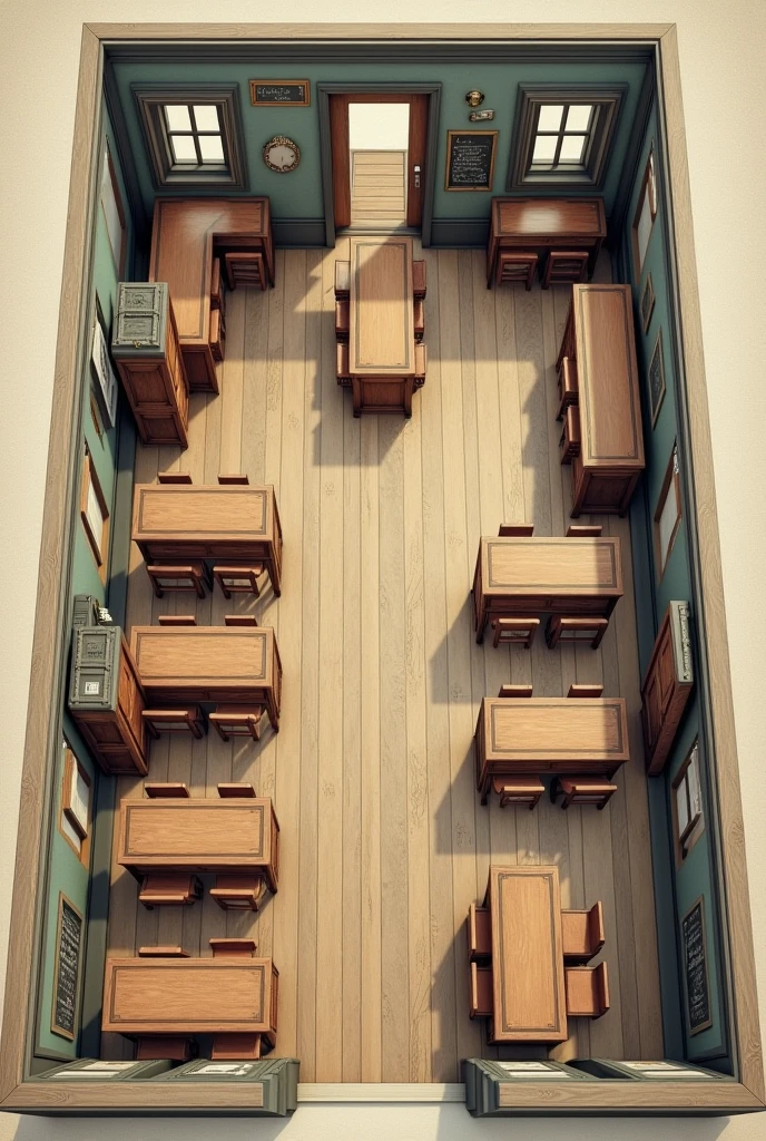 Make a floor plan of several Victorian classroom, in a top-down ...