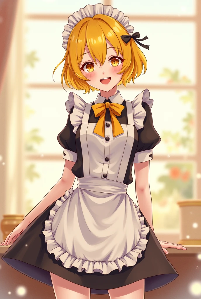 MAN with yellow bob hair in maid dress, anime style - SeaArt AI