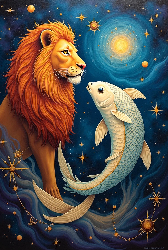 Painting with the zodiac signs Leo and Pisces - SeaArt AI