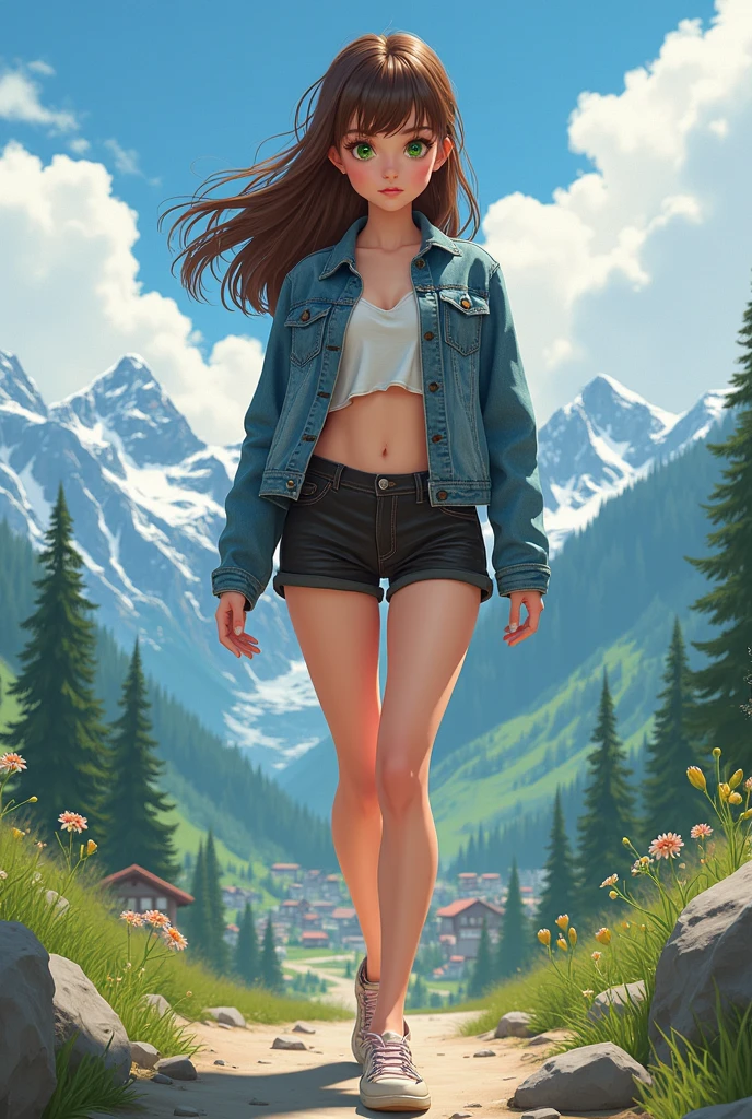 Young teen girl, brown hair with fringe, green eyes, pale skin - SeaArt AI