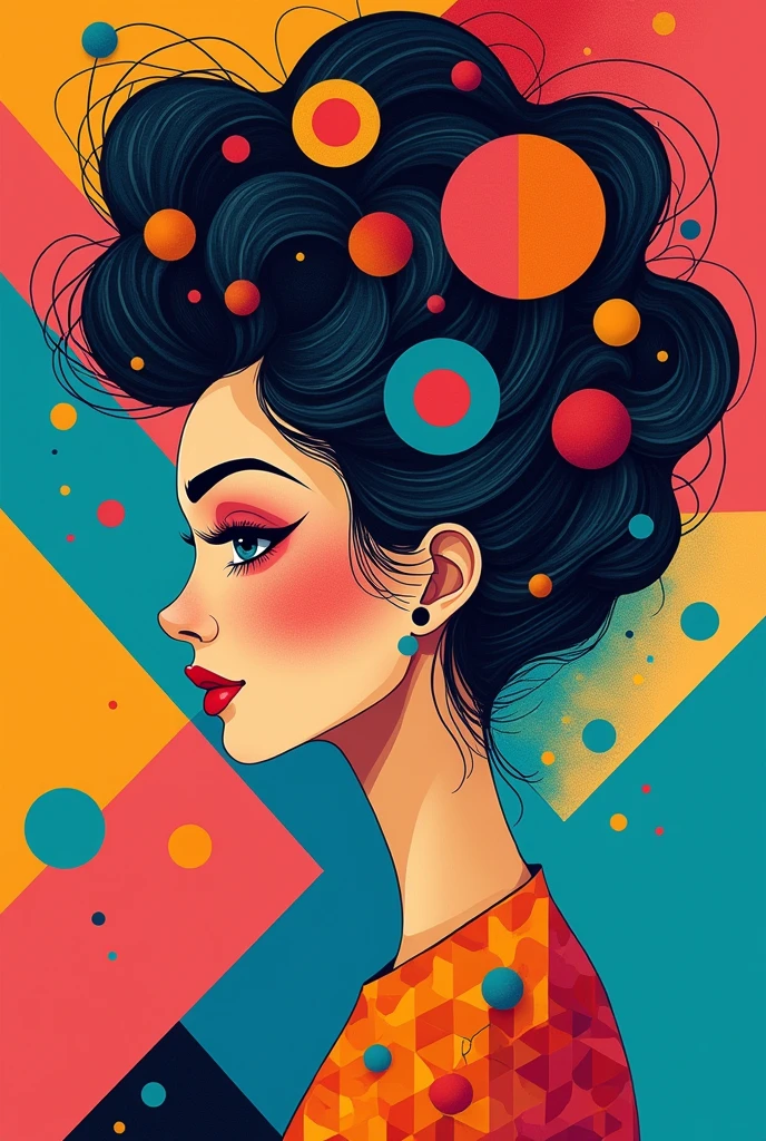 A very simple face design, very colorful woman profile surrounded by ...