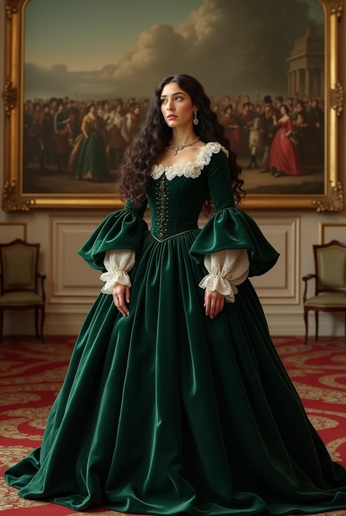 Beautiful 16th century woman dressed in dark green velvet with white ...
