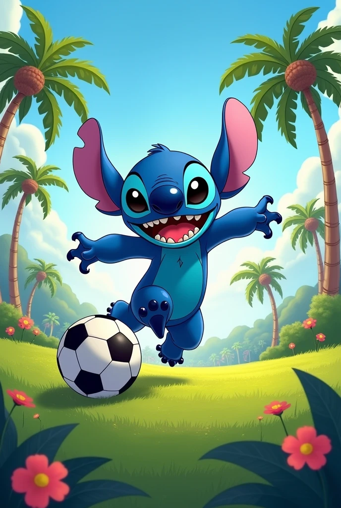 Stitch playing soccer - SeaArt AI