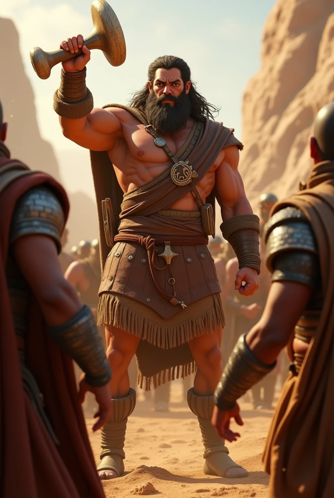 Samson in the midst of a group of Philistines , using an animal bone as ...