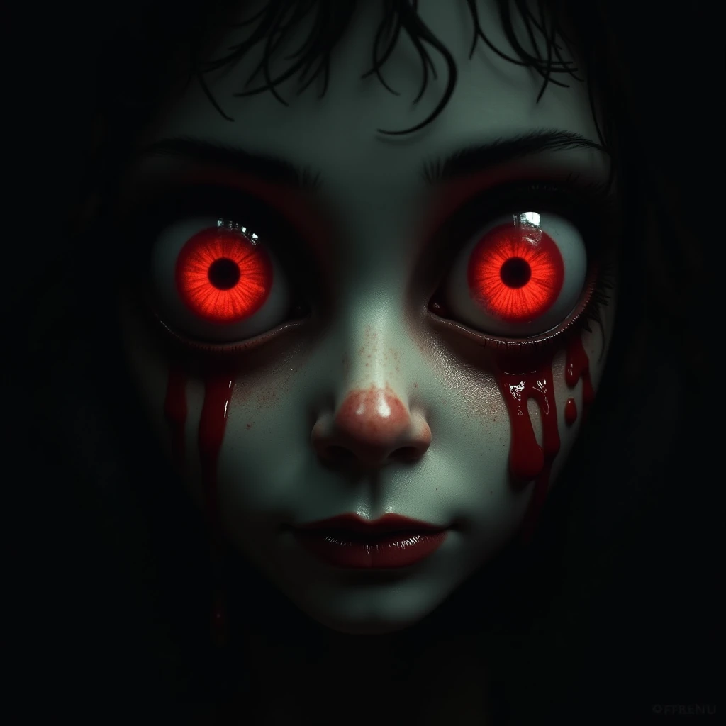 Scary eyes with red tears - SeaArt AI
