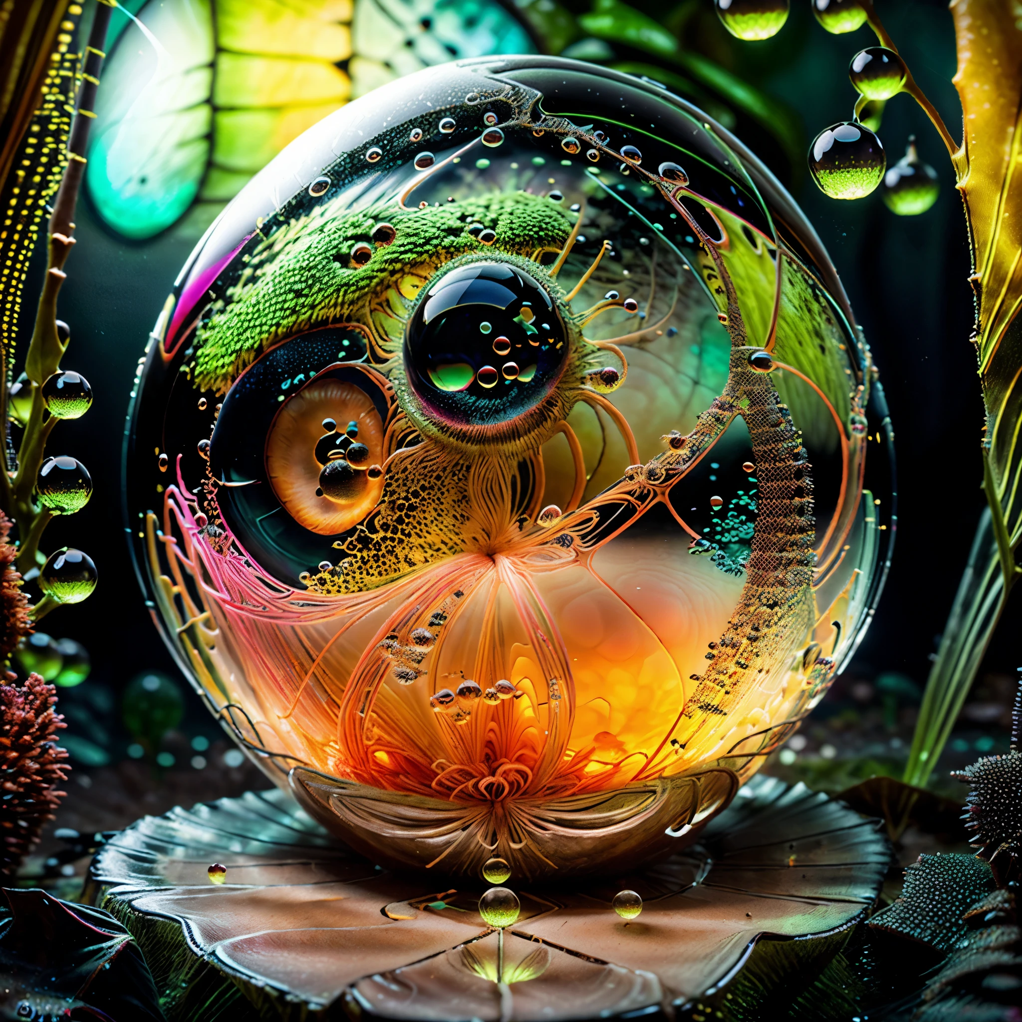 Within a black abyss Intense bright, colorful, perfectly symmetrical ...