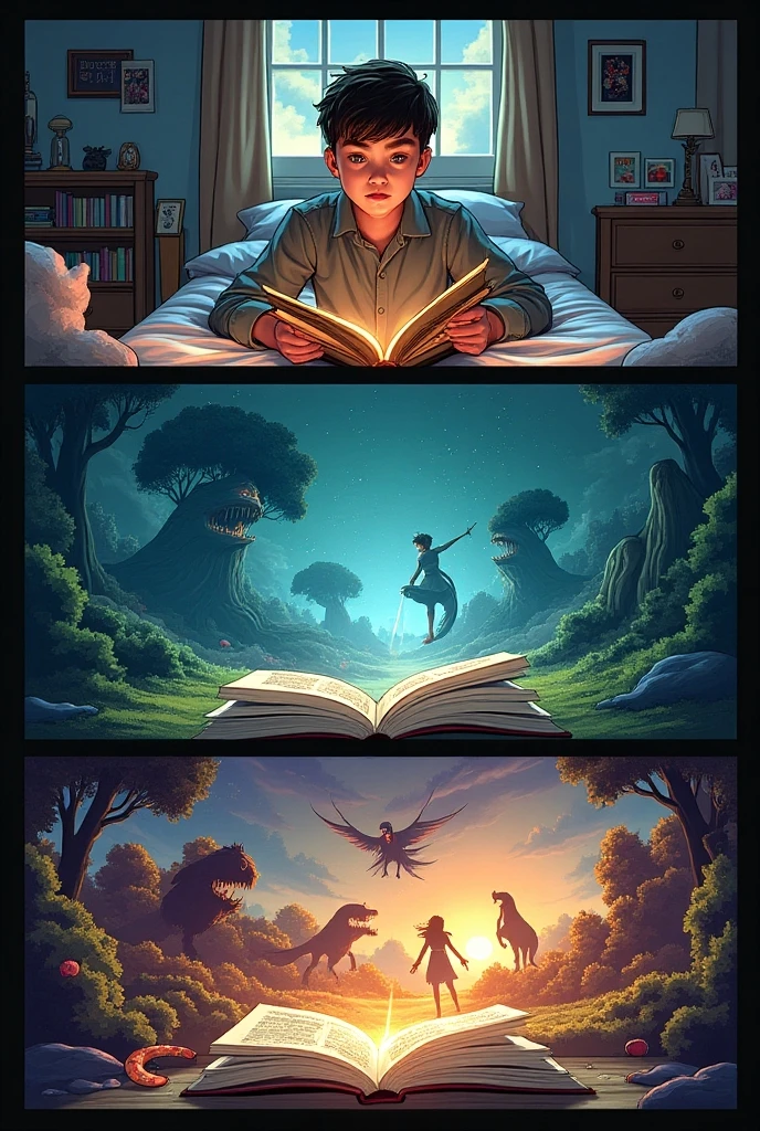 Option 2 : Fantasy Panel 1 : A is reading a comic book in his room ...