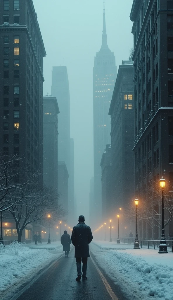 City with fog and snow at night - SeaArt AI