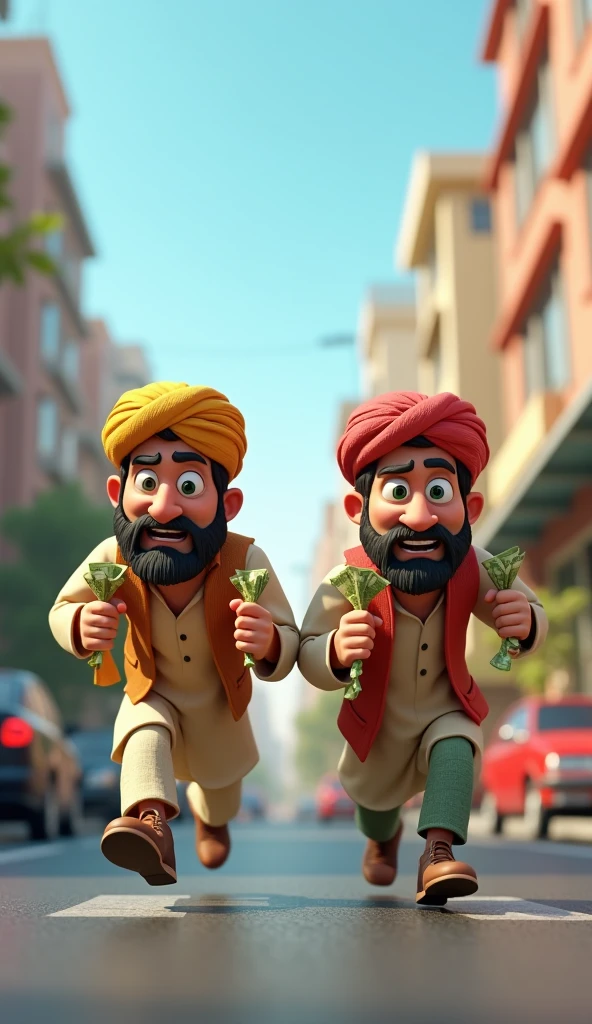 Two Pathans were running after robbing the bank 3D cartoon - SeaArt AI