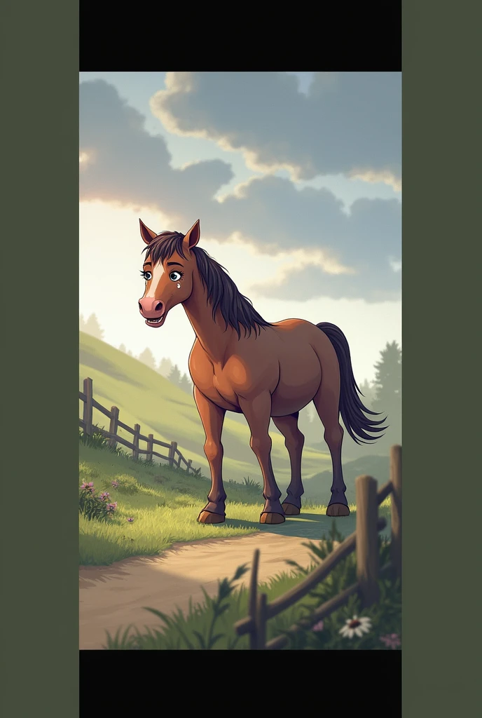 A fat pregnant mare is crying - SeaArt AI